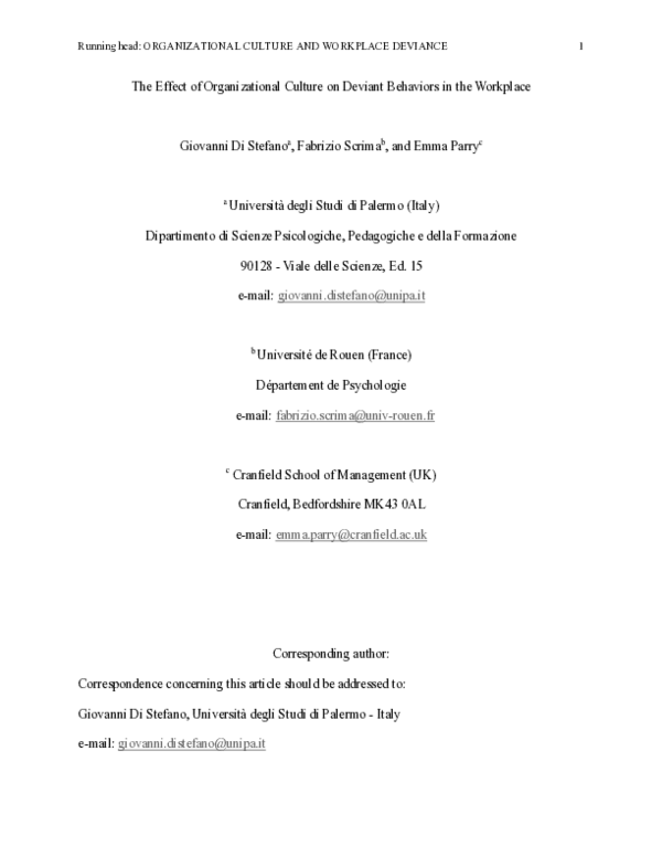 (PDF) The effect of organizational culture on deviant behaviors in the ...