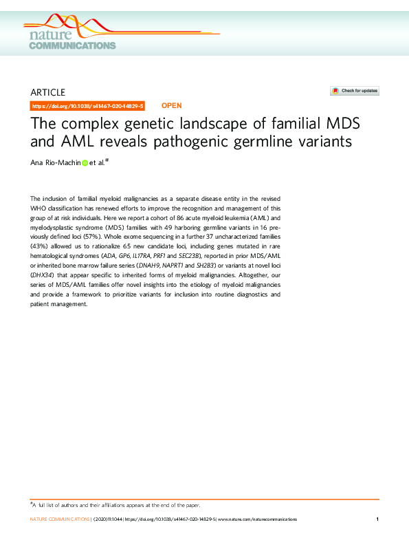 (PDF) The complex genetic landscape of familial MDS and AML reveals pathogenic germline variants
