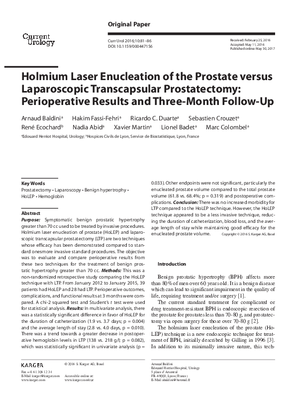 (PDF) Holmium Laser Enucleation of the Prostate versus Laparoscopic ...