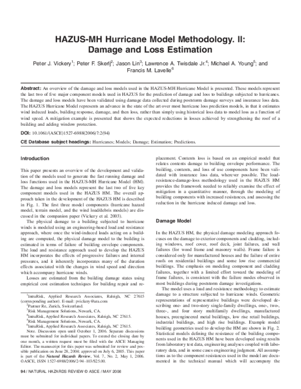 (PDF) HAZUS-MH Hurricane Model Methodology. II: Damage and Loss Estimation