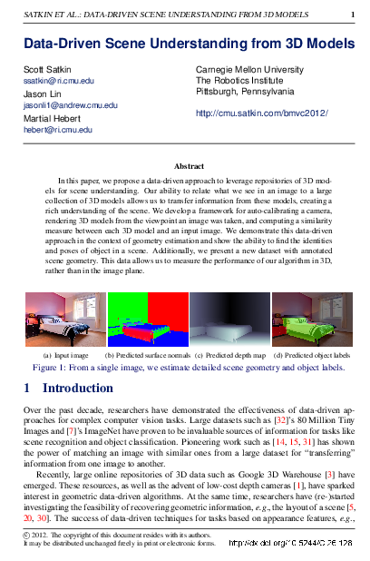 (PDF) Data-Driven Scene Understanding from 3D Models