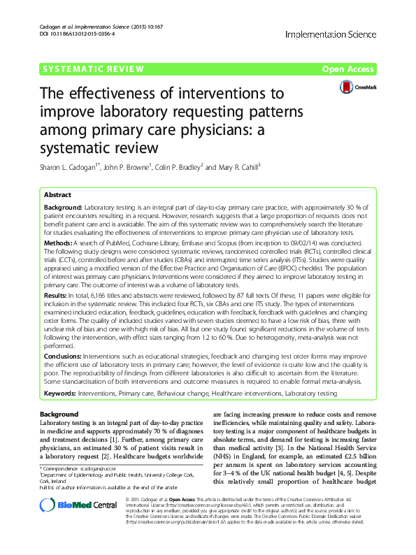 (PDF) The effectiveness of interventions to improve laboratory requesting patterns among primary ...