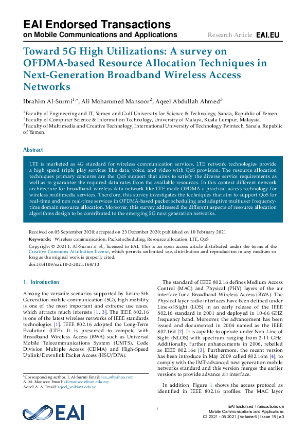 (PDF) Toward 5G High Utilizations: A survey on OFDMA-based Resource Allocation Techniques in ...