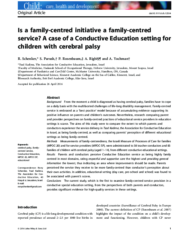 (PDF) Is a family-centred initiative a family-centred service? A case of a Conductive Education ...