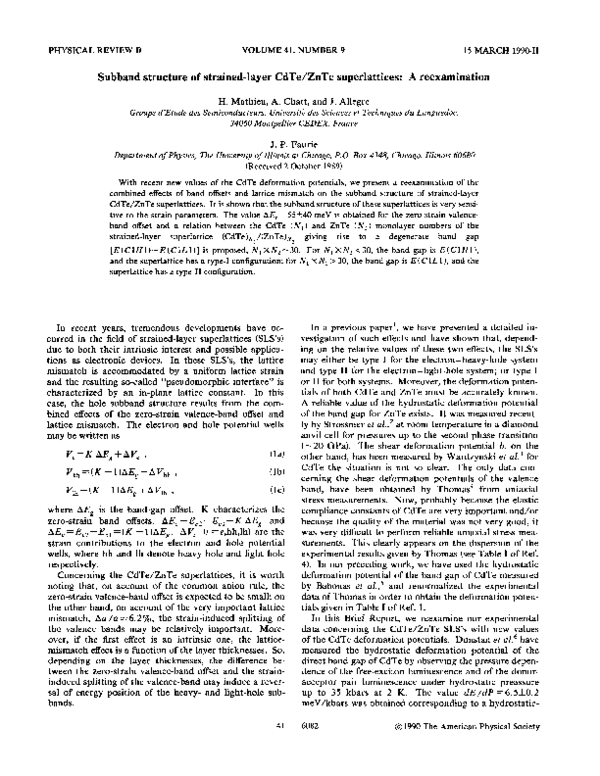 (PDF) Subband structure of strained-layer CdTe/ZnTe superlattices: A ...