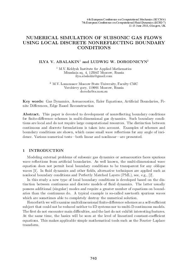Pdf Numerical Simulation Of Subsonic Gas Flows Using Local Discrete Nonreflecting Boundary