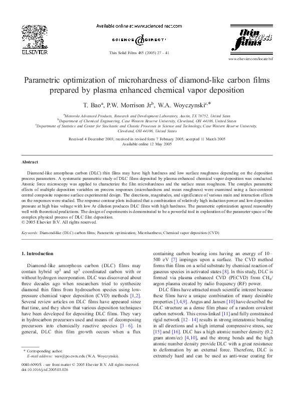 (PDF) Parametric optimization of microhardness of diamond-like carbon ...