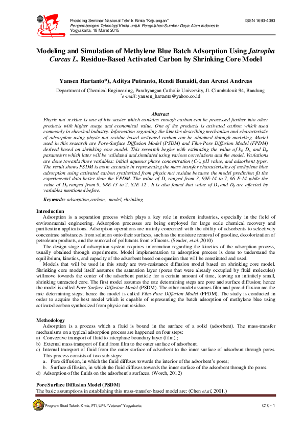 (PDF) Modeling and Simulation of Methylene Blue Batch Adsorption Using ...