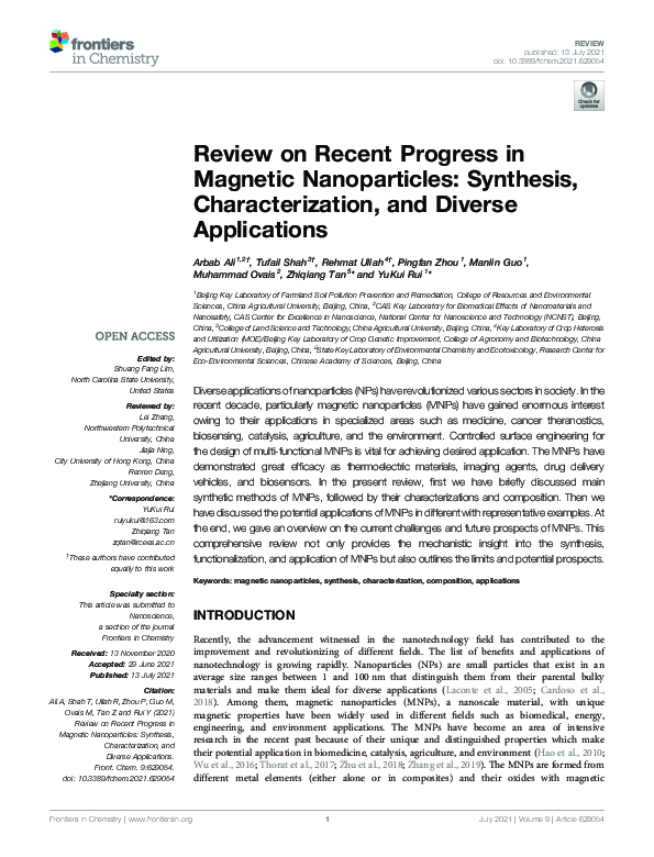 (PDF) Review on Recent Progress in Magnetic Nanoparticles: Synthesis, Characterization, and ...
