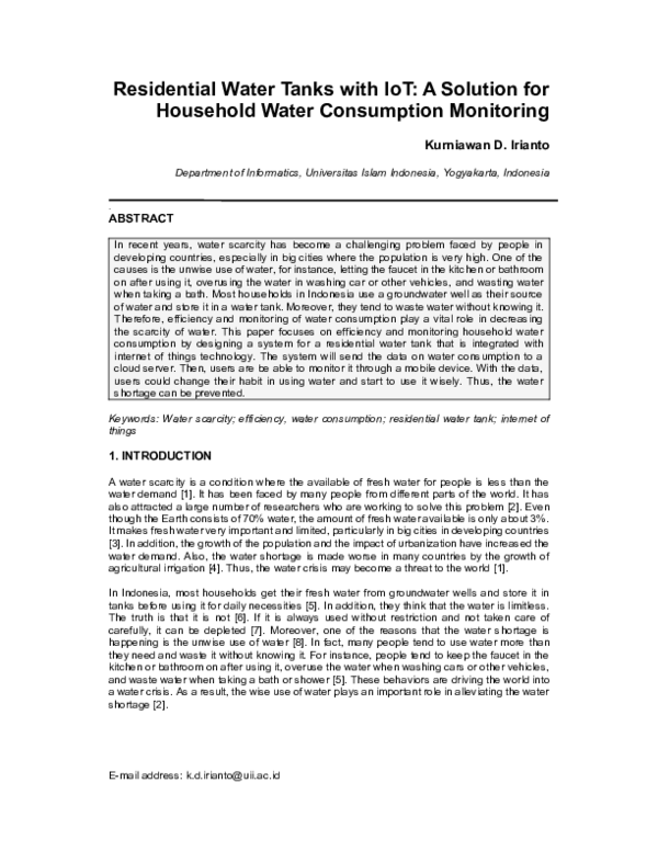 (PDF) Residential Water Tanks with IoT: A Solution for Household Water ...