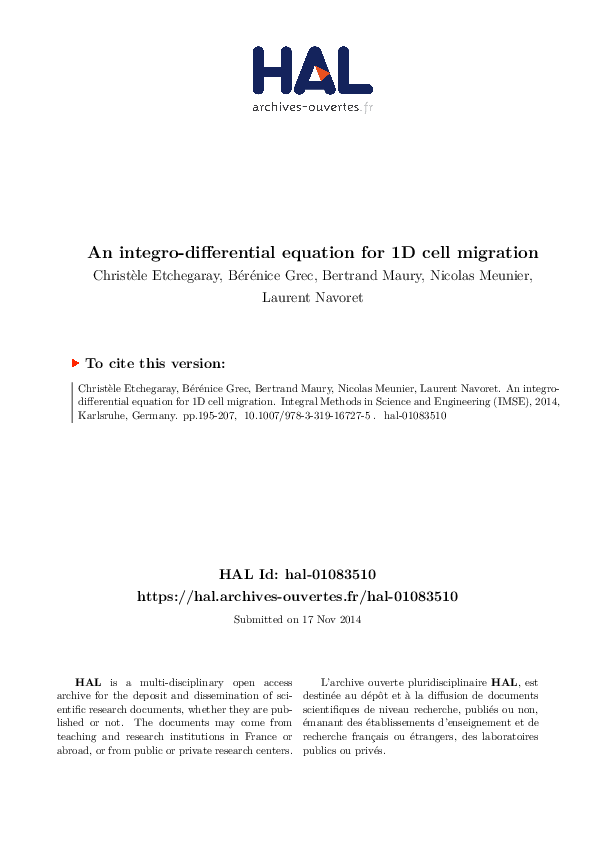 (PDF) An Integro-Differential Equation for 1D Cell Migration