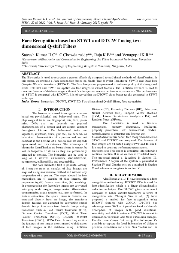 Pdf Face Recognition Based On Stwt And Dtcwt Using Two Dimensional Q