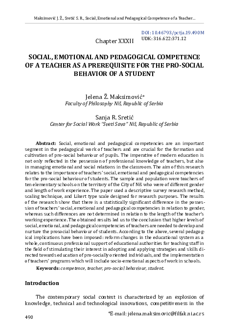 (PDF) Social, Emotional and Pedagogical Competence of a Teacher as a ...