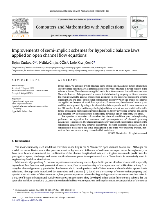 (PDF) Improvements of semi-implicit schemes for hyperbolic balance laws applied on open channel ...