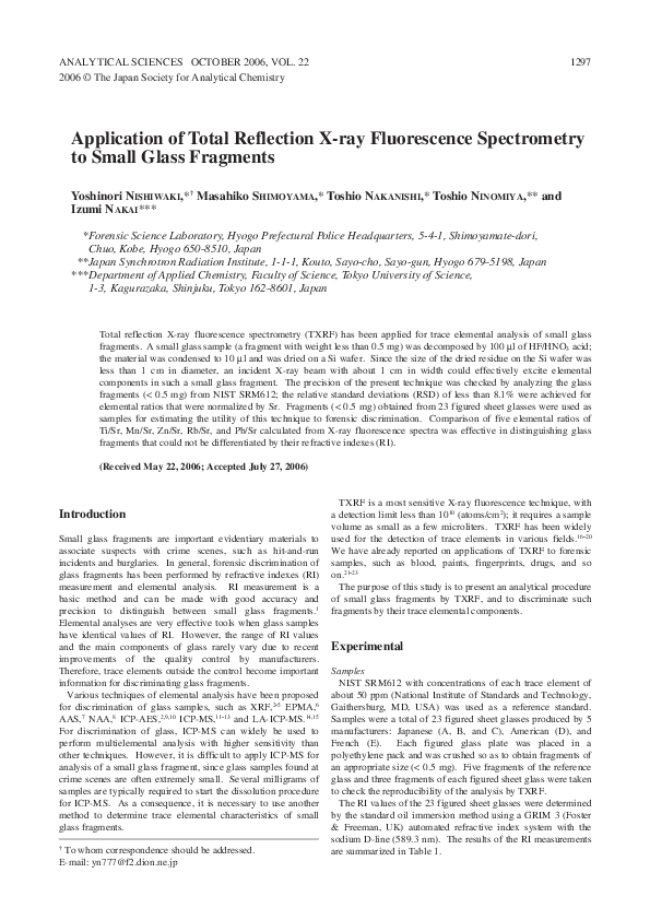 (PDF) Application of Total Reflection X-ray Fluorescence Spectrometry to Small Glass Fragments