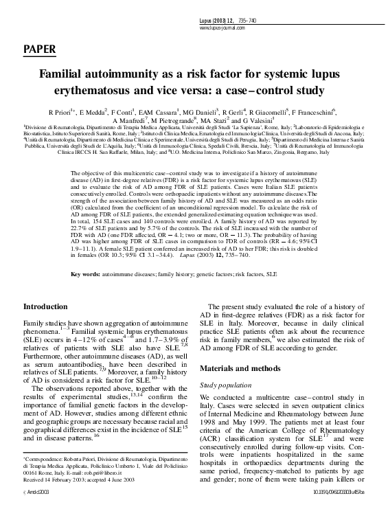 (PDF) Familial autoimmunity as a risk factor for systemic lupus ...