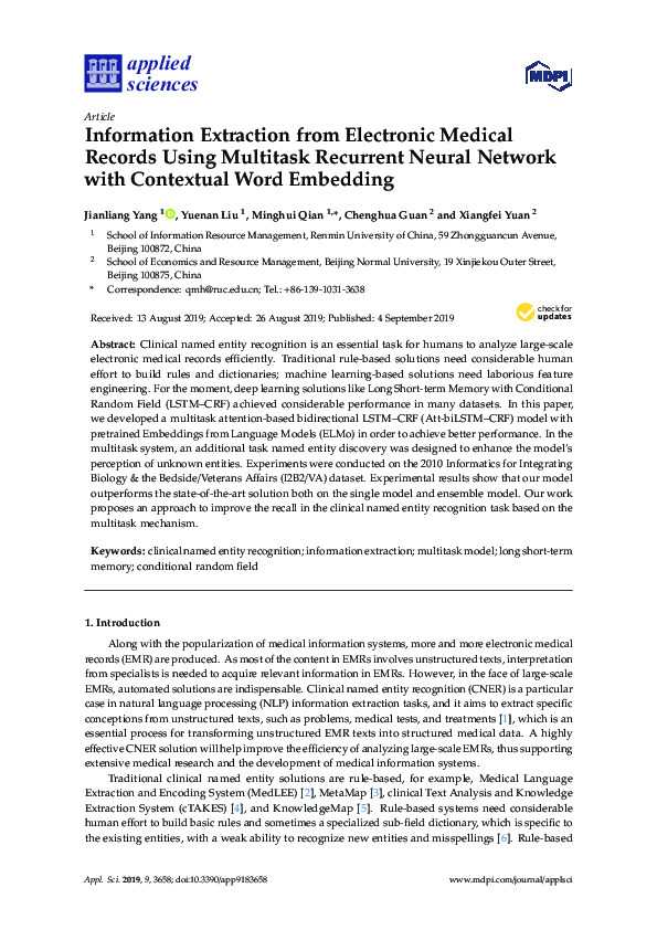 (PDF) Information Extraction from Electronic Medical Records Using Multitask Recurrent Neural ...
