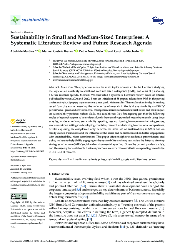 (PDF) Sustainability in Small and Medium-Sized Enterprises: A Systematic Literature Review and ...
