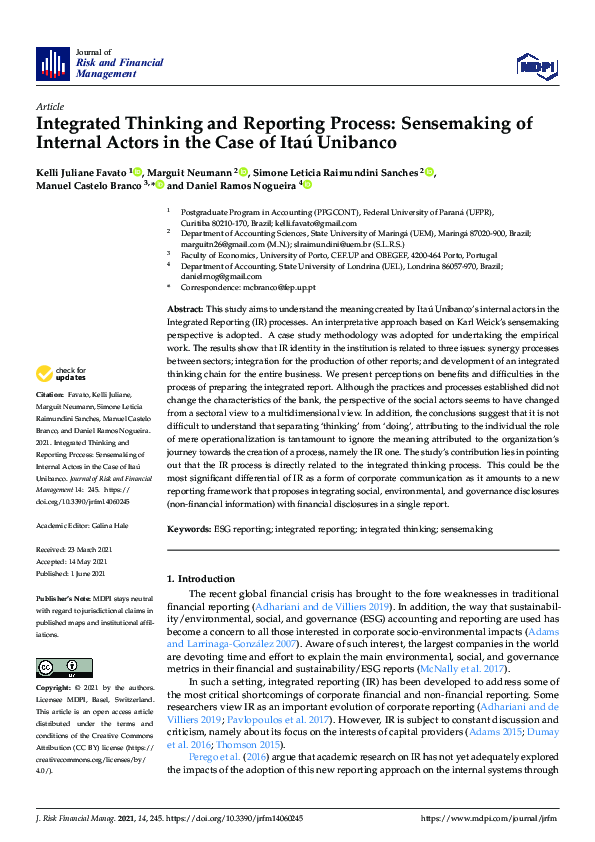 (PDF) Integrated Thinking and Reporting Process: Sensemaking of Internal Actors in the Case of ...