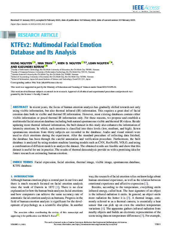 (PDF) KTFEv2: Multimodal Facial Emotion Database and its Analysis