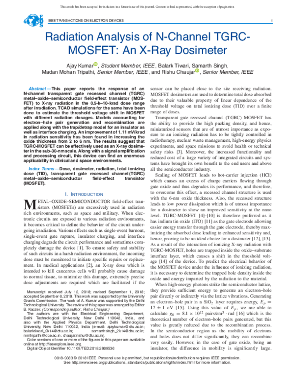 (PDF) Radiation Analysis of N-Channel TGRC-MOSFET: An X-Ray Dosimeter