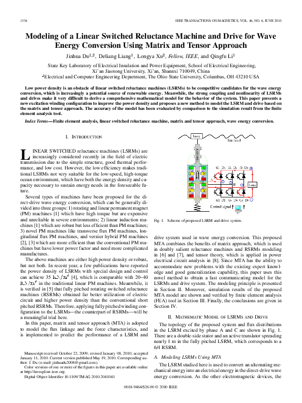 Pdf Modeling Of A Linear Switched Reluctance Machine And Drive For Wave Energy Conversion
