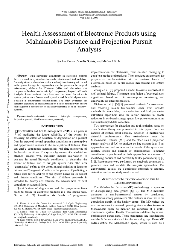 (PDF) Health Assessment Of Electronic Products Using Mahalanobis ...