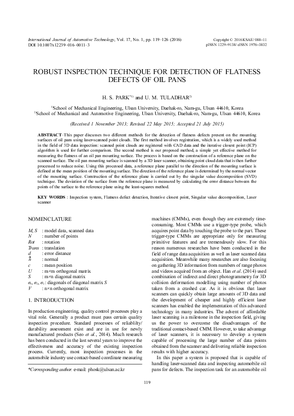 (PDF) Robust inspection technique for detection of flatness defects of oil pans