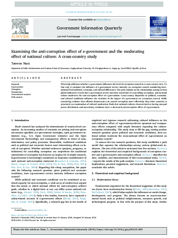 (PDF) Examining the anti-corruption effect of e-government and the ...