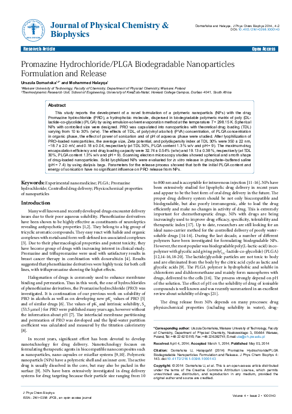 (PDF) Promazine Hydrochloride/PLGA Biodegradable Nanoparticles ...