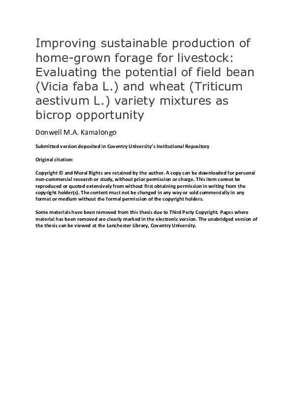 (PDF) Improving sustainable production of home-grown forage for livestock : evaluating the ...