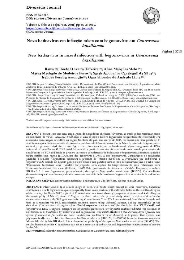 (PDF) Novo badnavírus em infecção mista com begomovírus em Centrosema ...