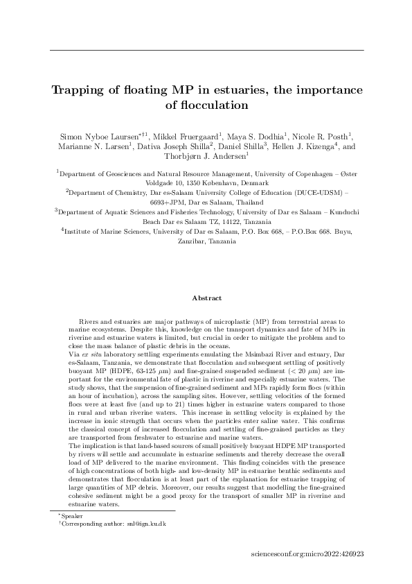 (PDF) Trapping of floating MP in estuaries, the importance of flocculation