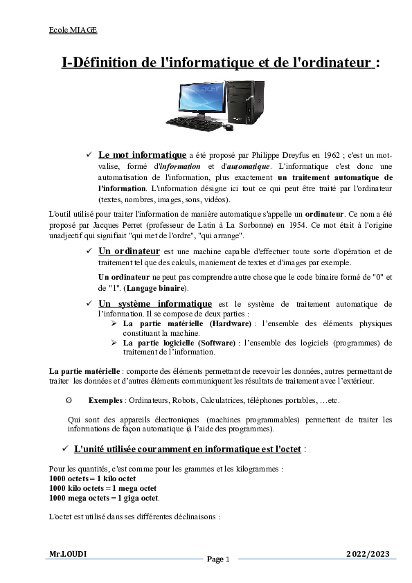 (DOC) Archetec et fonctionnnement d ordinateur