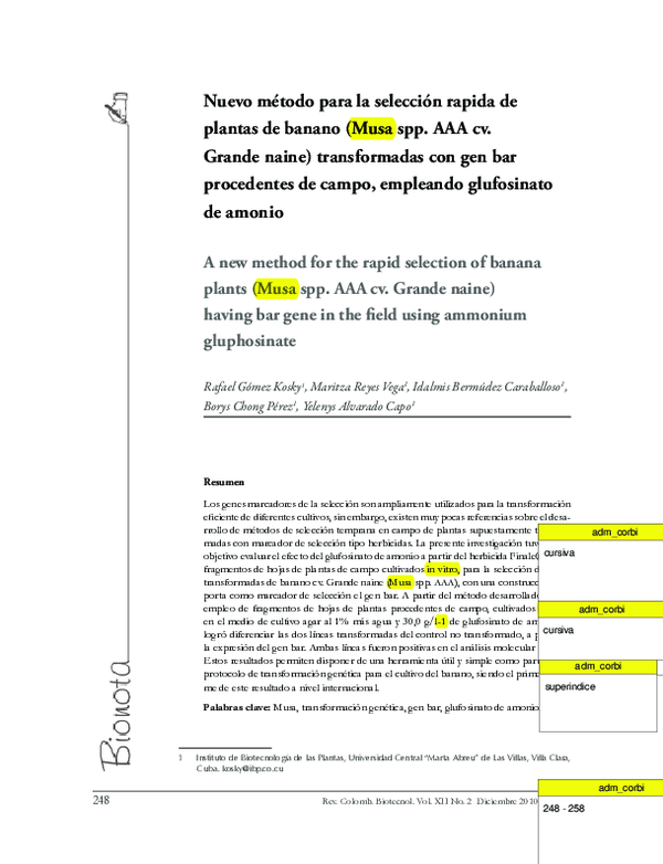 (PDF) plants (Musa spp. AAA cv. Grande naine) having bar gene in the ...