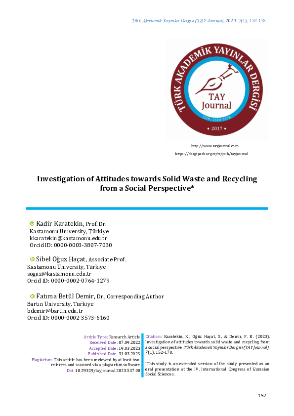 (PDF) Investigation of Attitudes towards Solid Waste and Recycling from ...