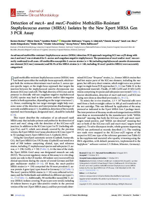 Pdf Evaluation Of A Modular Multiplex Pcr Methicillin Resistant Staphylococcus Aureus