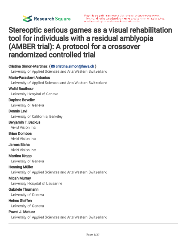 (PDF) Stereoptic serious games as a visual rehabilitation tool for ...