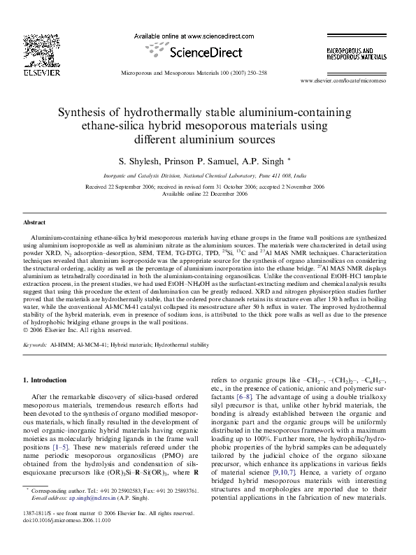 (PDF) Synthesis of hydrothermally stable aluminium-containing ethane ...