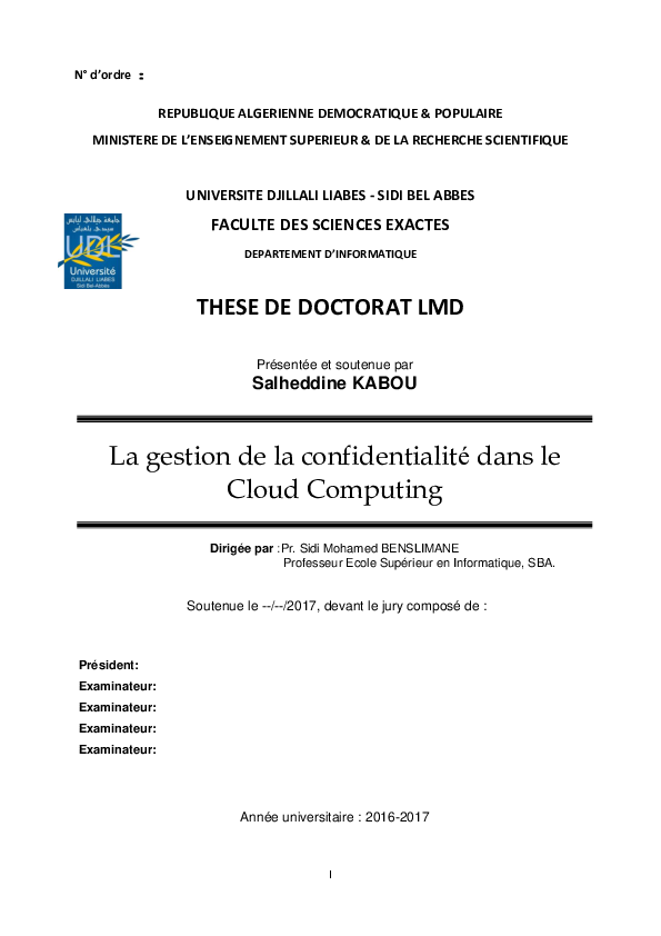 (PDF) La gestion de la confidentialité dans le Cloud Computing