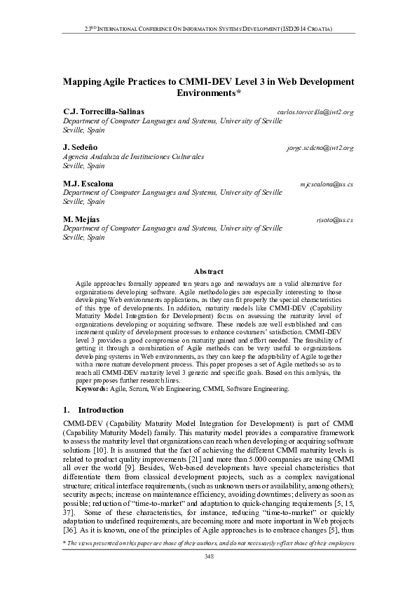 (PDF) Mapping Agile Practices to CMMI-DEV Level 3 in Web Development Environments