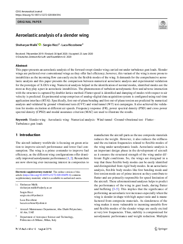 (PDF) Aeroelastic analysis of a slender wing