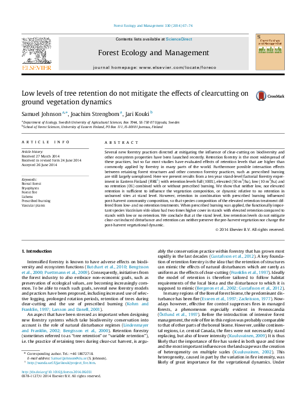 (PDF) Low levels of tree retention do not mitigate the effects of ...