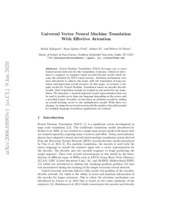(PDF) Universal Vector Neural Machine Translation With Effective Attention
