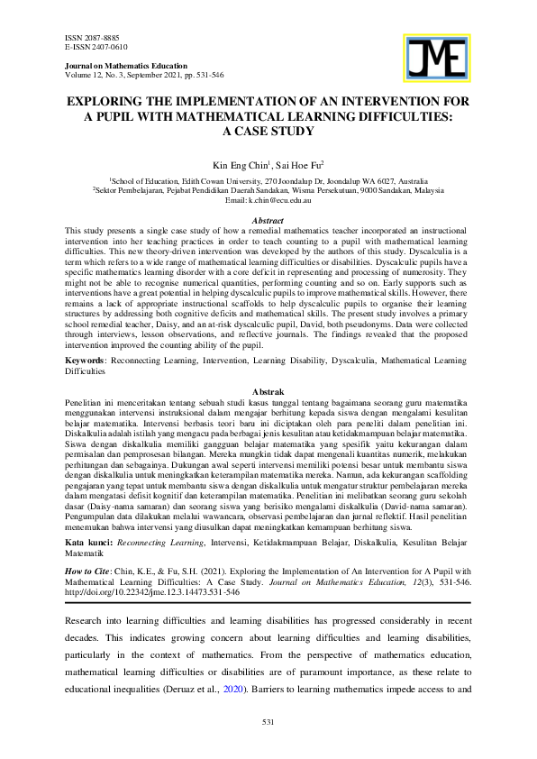 Pdf Exploring The Implementation Of An Intervention For A Pupil With Mathematical Learning