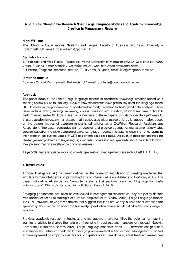 (PDF) Williams, N., Ivanov, S., & Buhalis, D. (2023). Algorithmic Ghost in the Research Shell ...