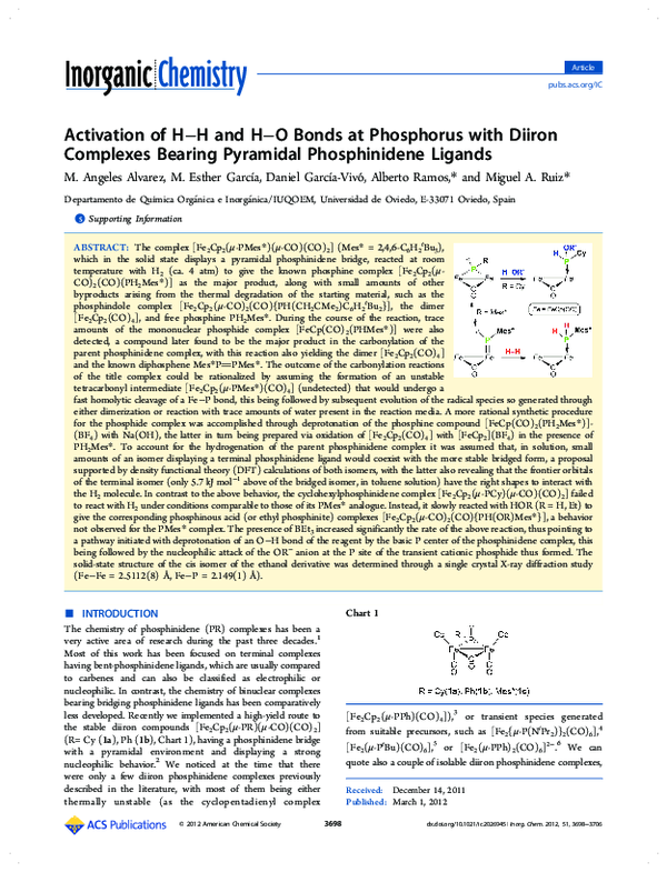 (PDF) Activation of H–H and H–O Bonds at Phosphorus with Diiron ...