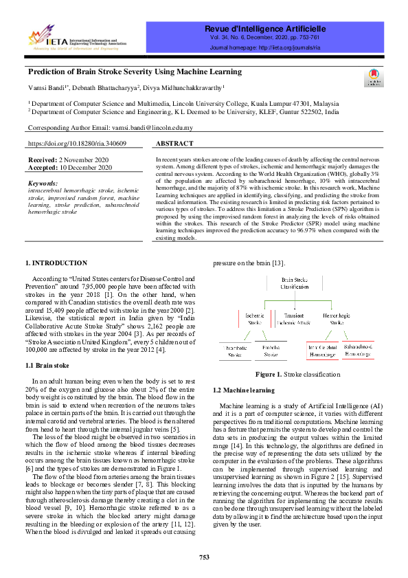(PDF) Prediction of Brain Stroke Severity Using Machine Learning