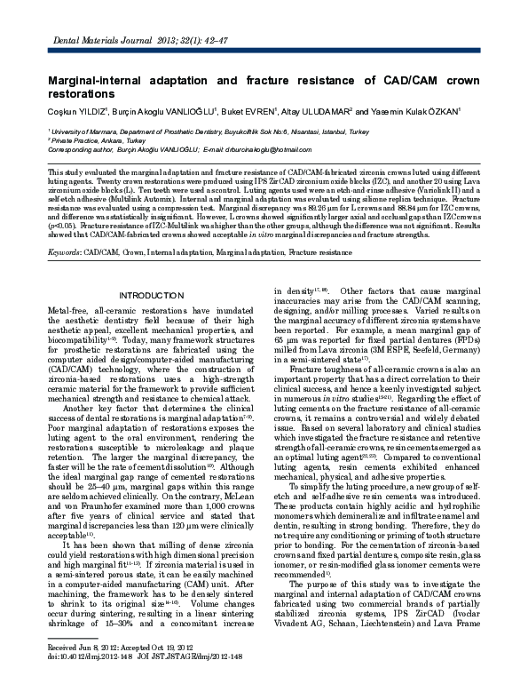 (PDF) Marginal-internal adaptation and fracture resistance of CAD/CAM ...