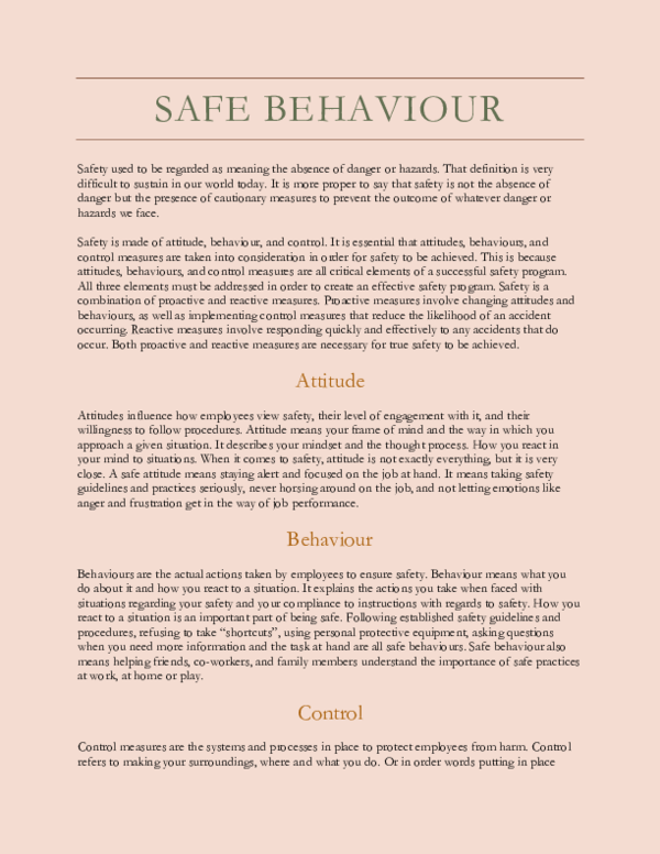 (PDF) Safe Behaviour | Femi Obiomah - Academia.edu